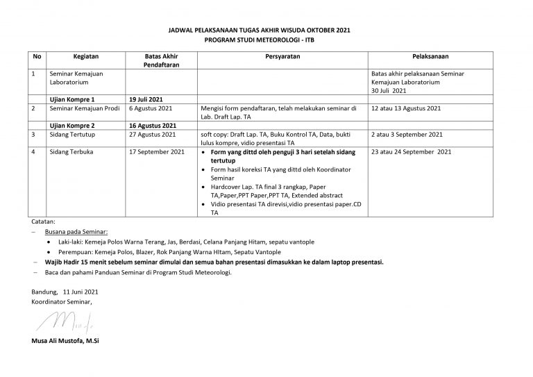 Jadwal Pelaksanaan Seminar dan Sidang Tugas Akhir Periode Wisuda Oktober 2021 - Program Studi ...